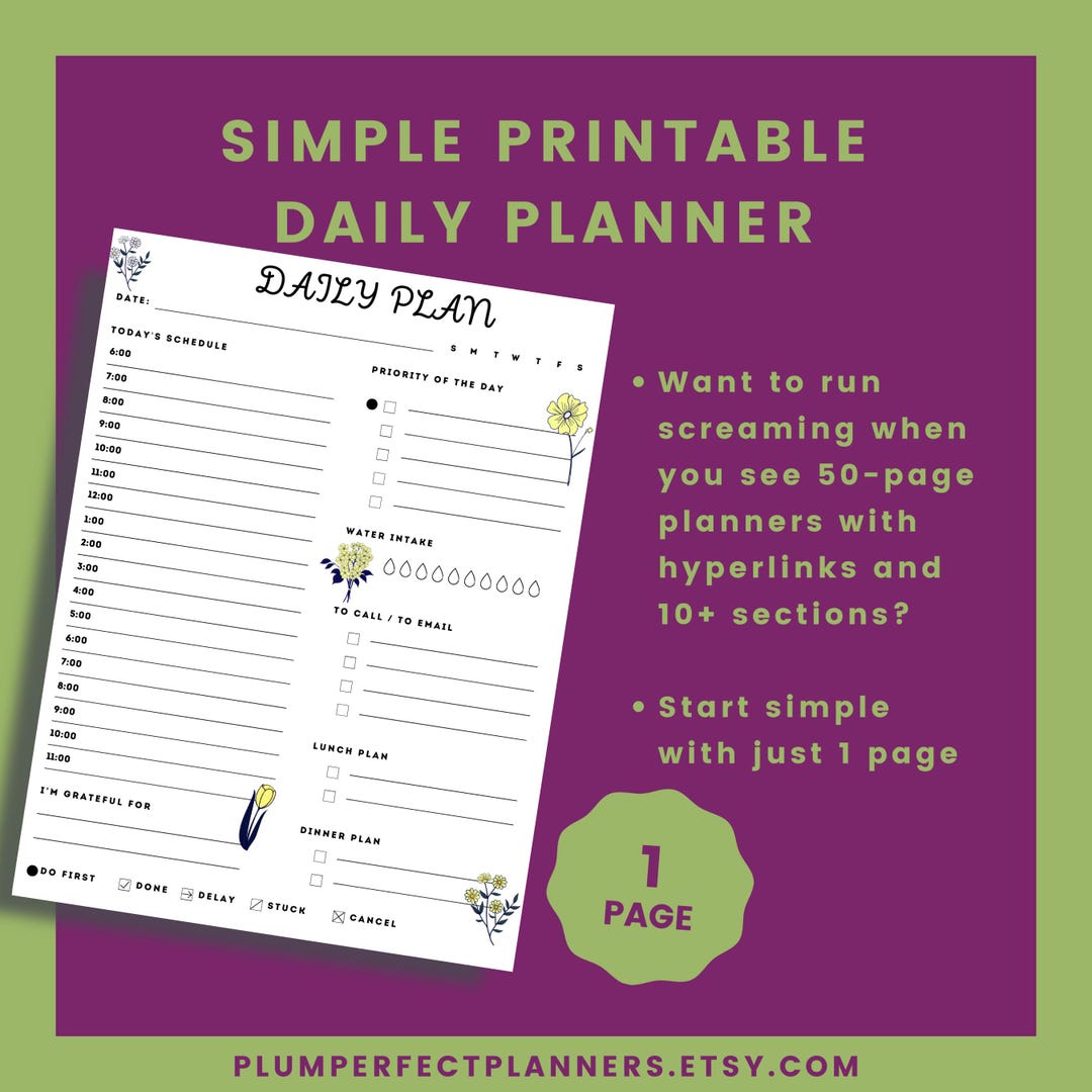 Simple Printable Planner Daily One Page US Letter With Original Yellow ...