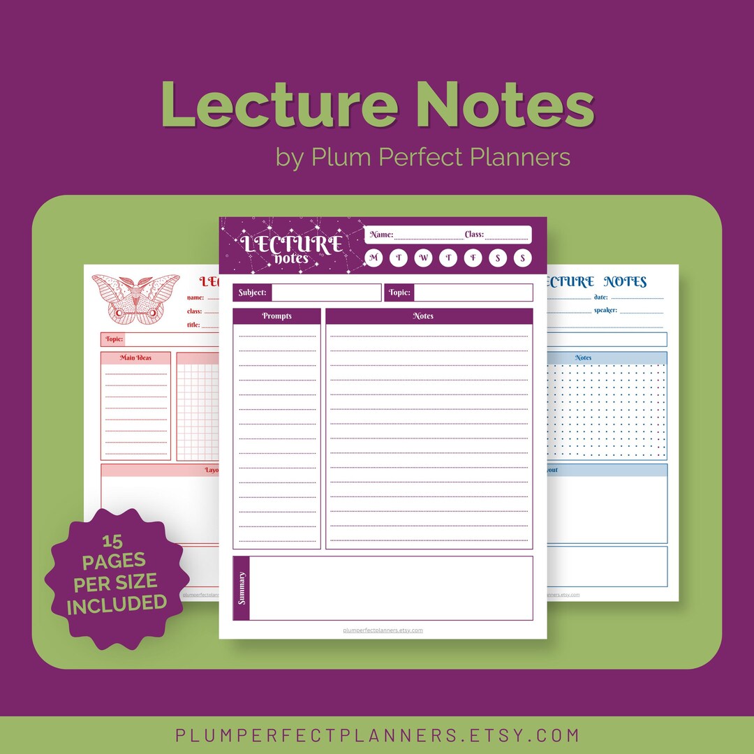 Lecture Notes Template for College Notes, Printables for Teens for ...
