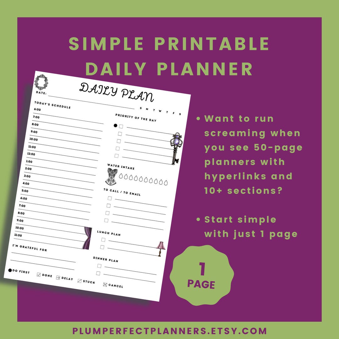Simple Printable Daily One Page Planner With a Fun Romance Aesthetic ...