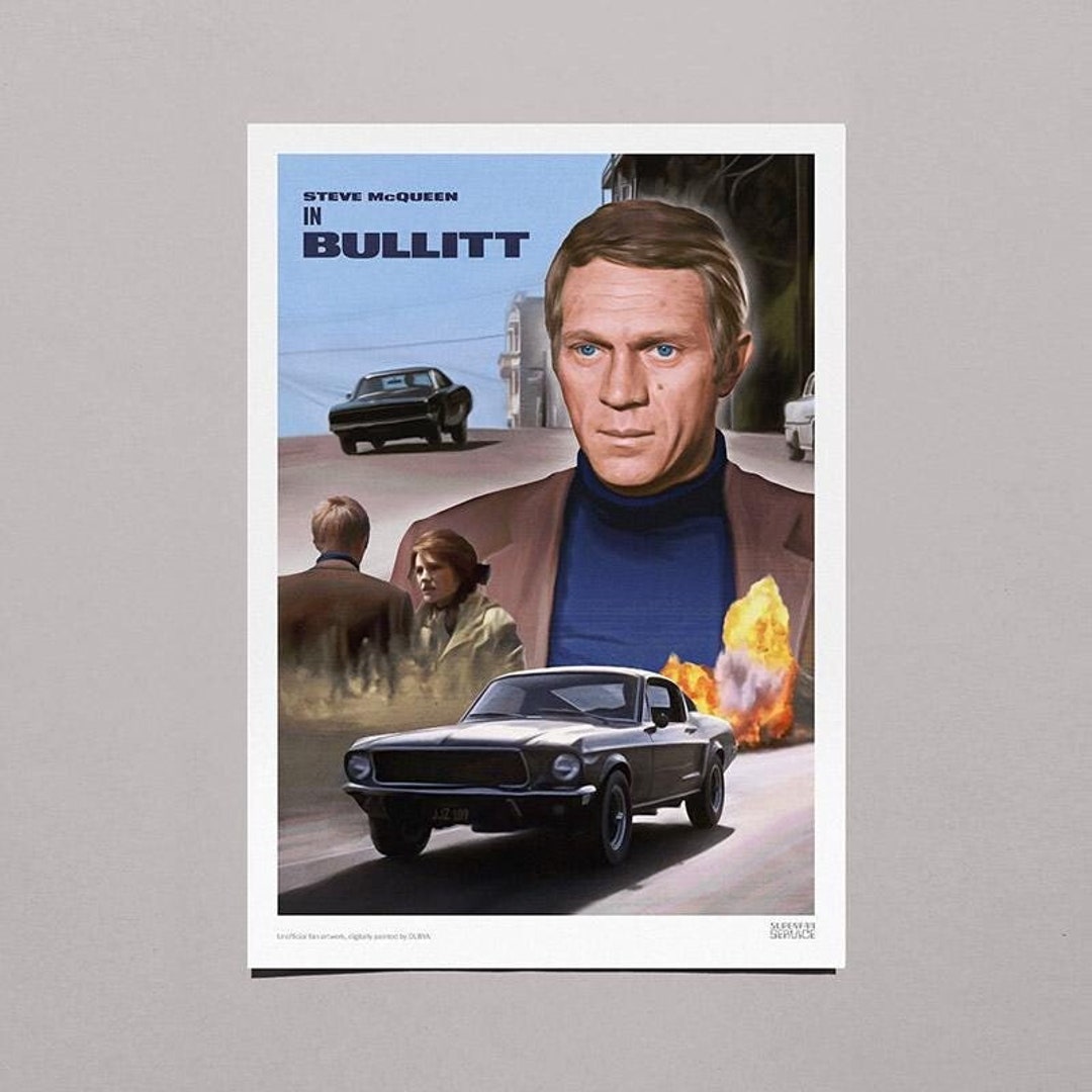 Steve Mcqueen: Bullitt Fan Art. Digitally Painted Film Poster, A3 Art ...