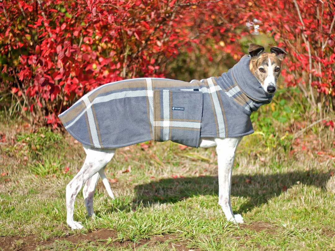 Fleece Cowl Greyhound Coat in Gray Minimal Plaid, Size Medium or Large ...