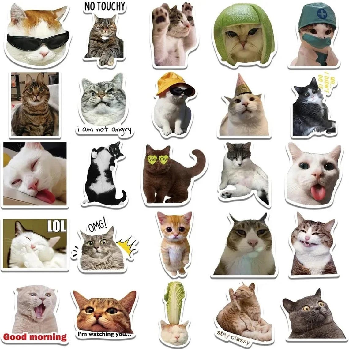 50 PCS Meme Cat Sticker Bundle, Affordable Printable Digital Sticker ...