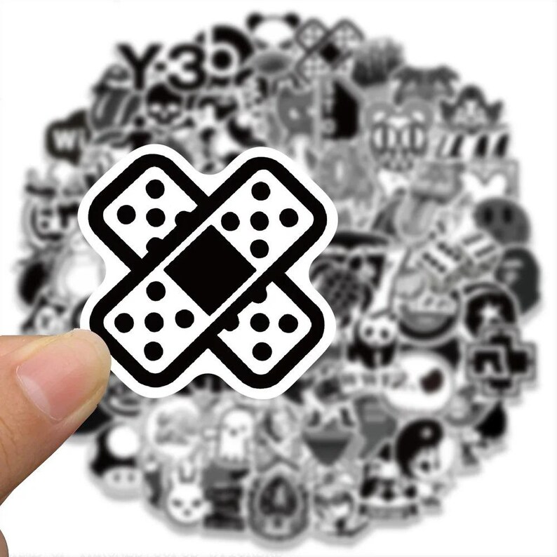 10/30/50/100pcs Black White Fashion Logo Stickers for Notebook Luggage ...