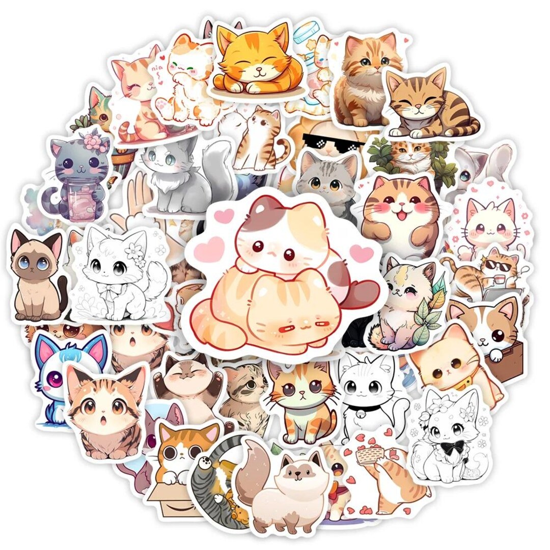Kawaii Cat Stickers, Anime Kitten Decals, Waterproof Vinyl - Etsy