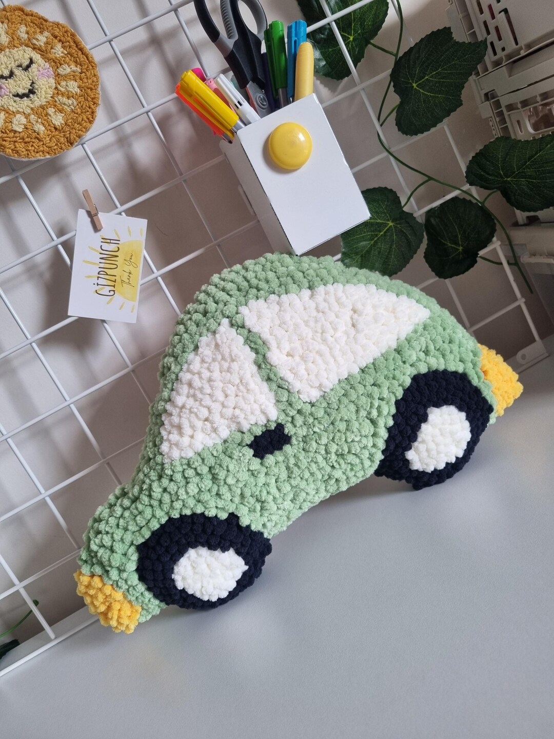 Handmade Punch Needle Dinosaur Pillow – Colorful Puff Pillow – Cute ...