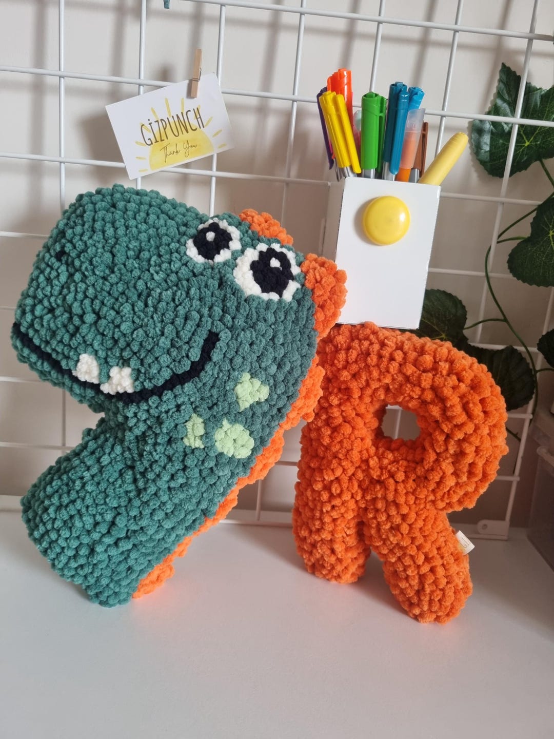 Handmade Punch Needle Dinosaur Pillow – Colorful Puff Pillow – Cute ...
