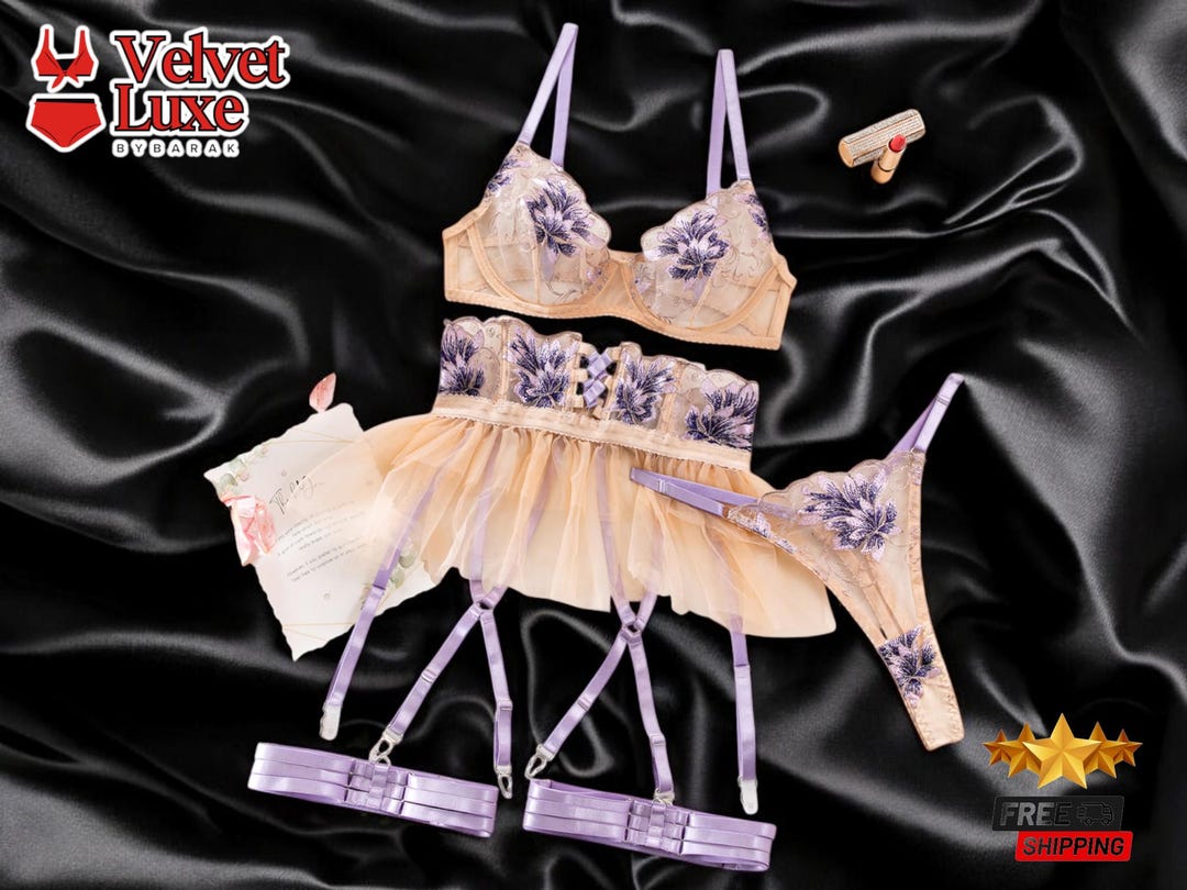 Women's Intimate Lingerie Set Floral Embroidery Mesh Patchwork Thong ...