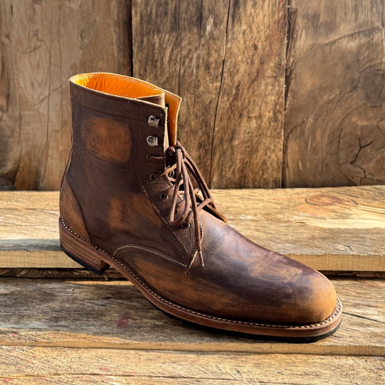 Genuine Leather Made to Order Rustic Brown Ankle High Boots for Men ...
