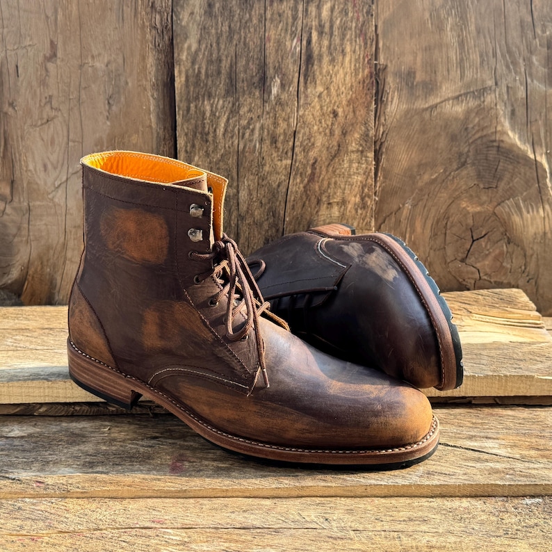Genuine Leather Made to Order Rustic Brown Ankle High Boots for Men ...