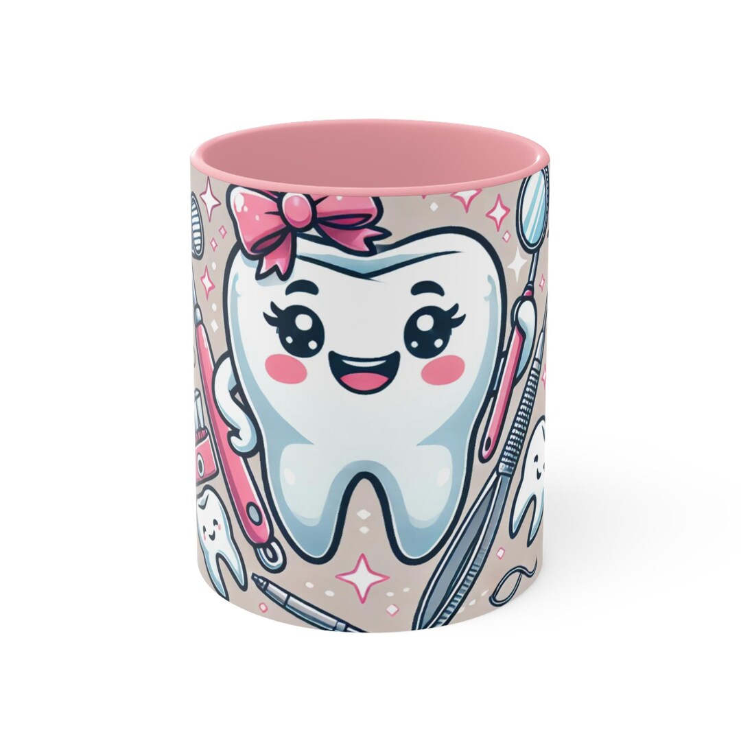 Charming Dental Student Mug, Cute Cartoon Tooth With Feminine Bow and ...