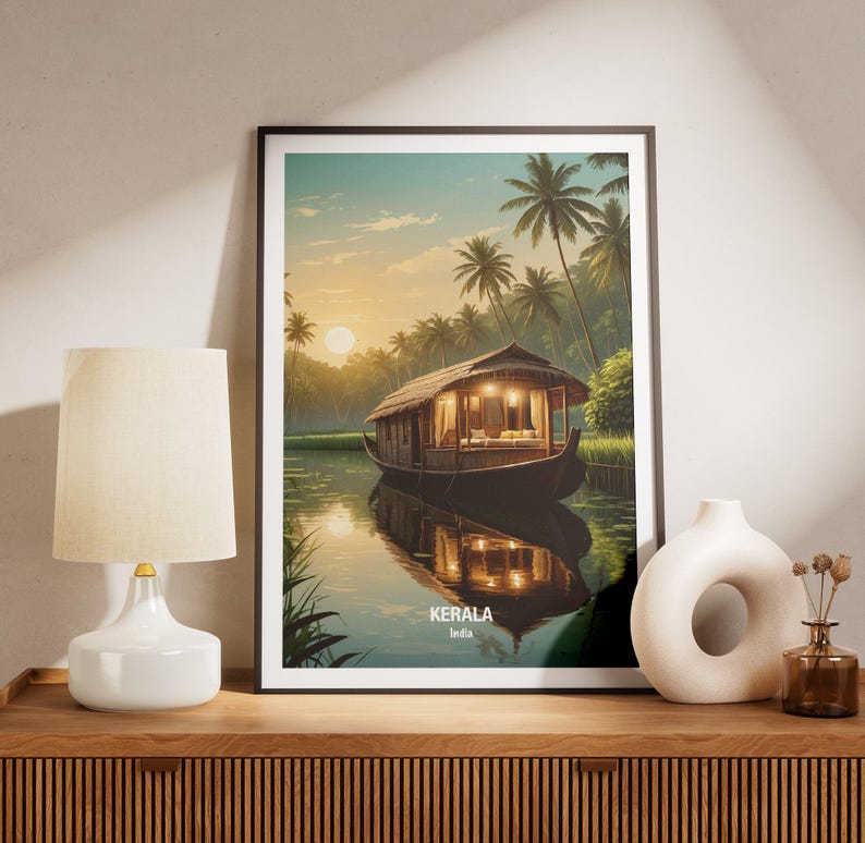 Kerala India Travel Poster: Tropical Backwaters Art Print - Etsy