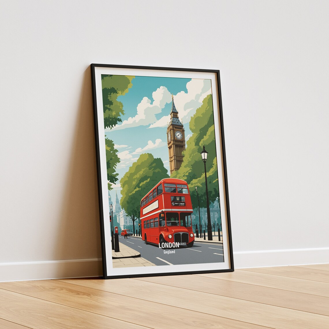London Travel Poster: Iconic Red Bus & Big Ben Art Print - Etsy