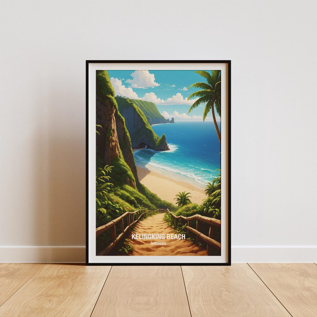 Kelingking Beach Indonesia Travel Poster - Tropical Wall Art Print ...