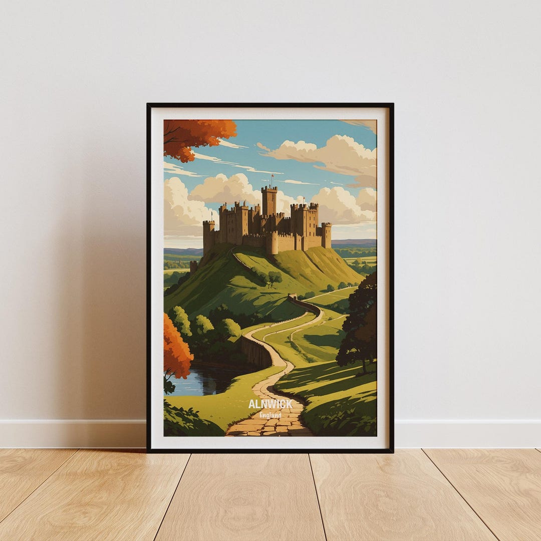 Alnwick England Wall Art Print - Alnwick Castle Print, Vintage Style ...