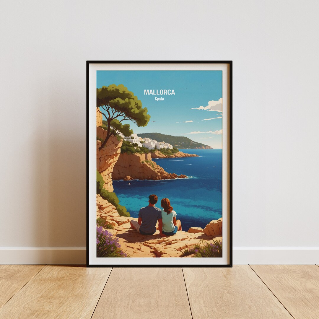 Mallorca Travel Poster: Mediterranean Cliffside Art Print - Etsy