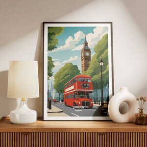 London Travel Poster: Iconic Red Bus & Big Ben Art Print - Etsy