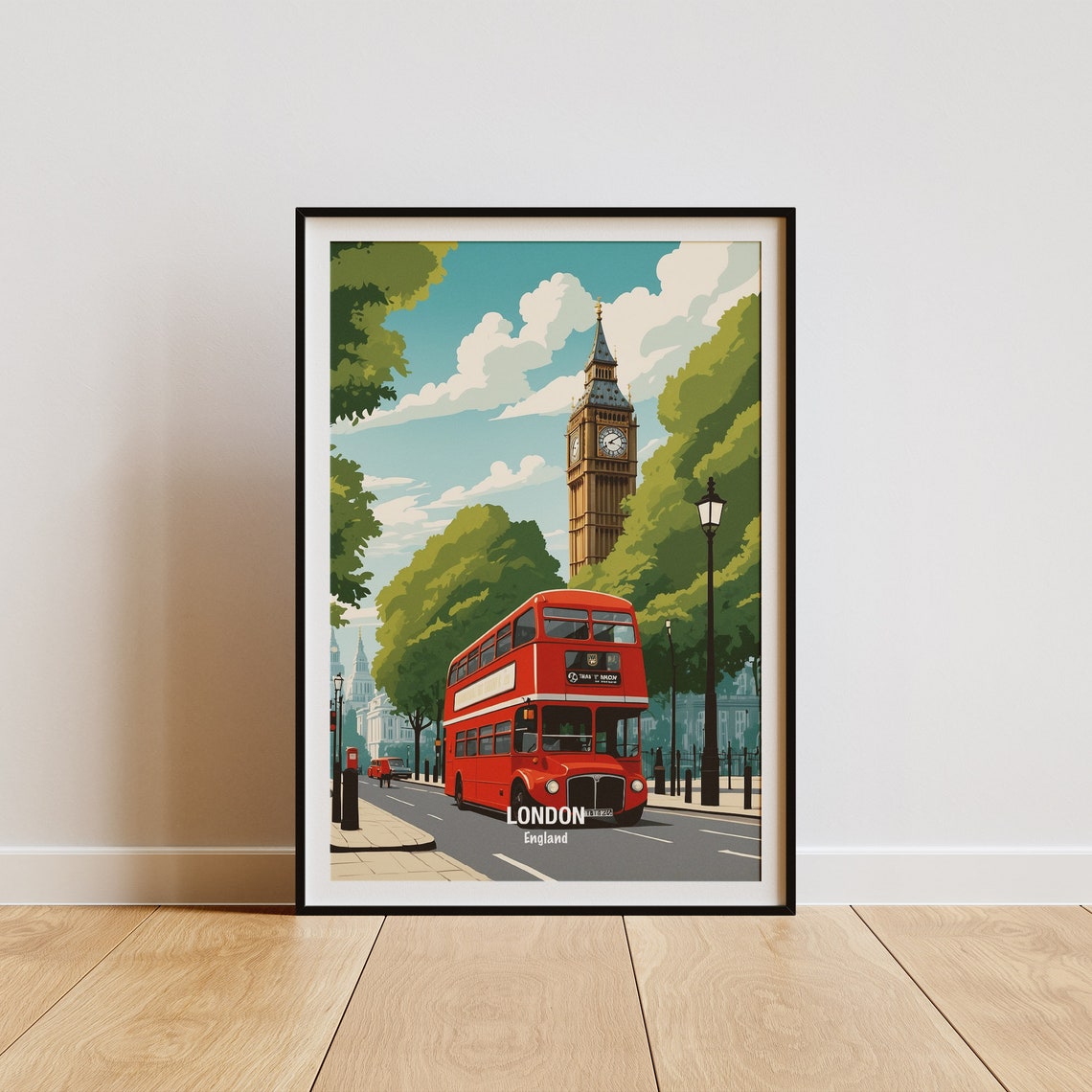 London Travel Poster: Iconic Red Bus & Big Ben Art Print - Etsy
