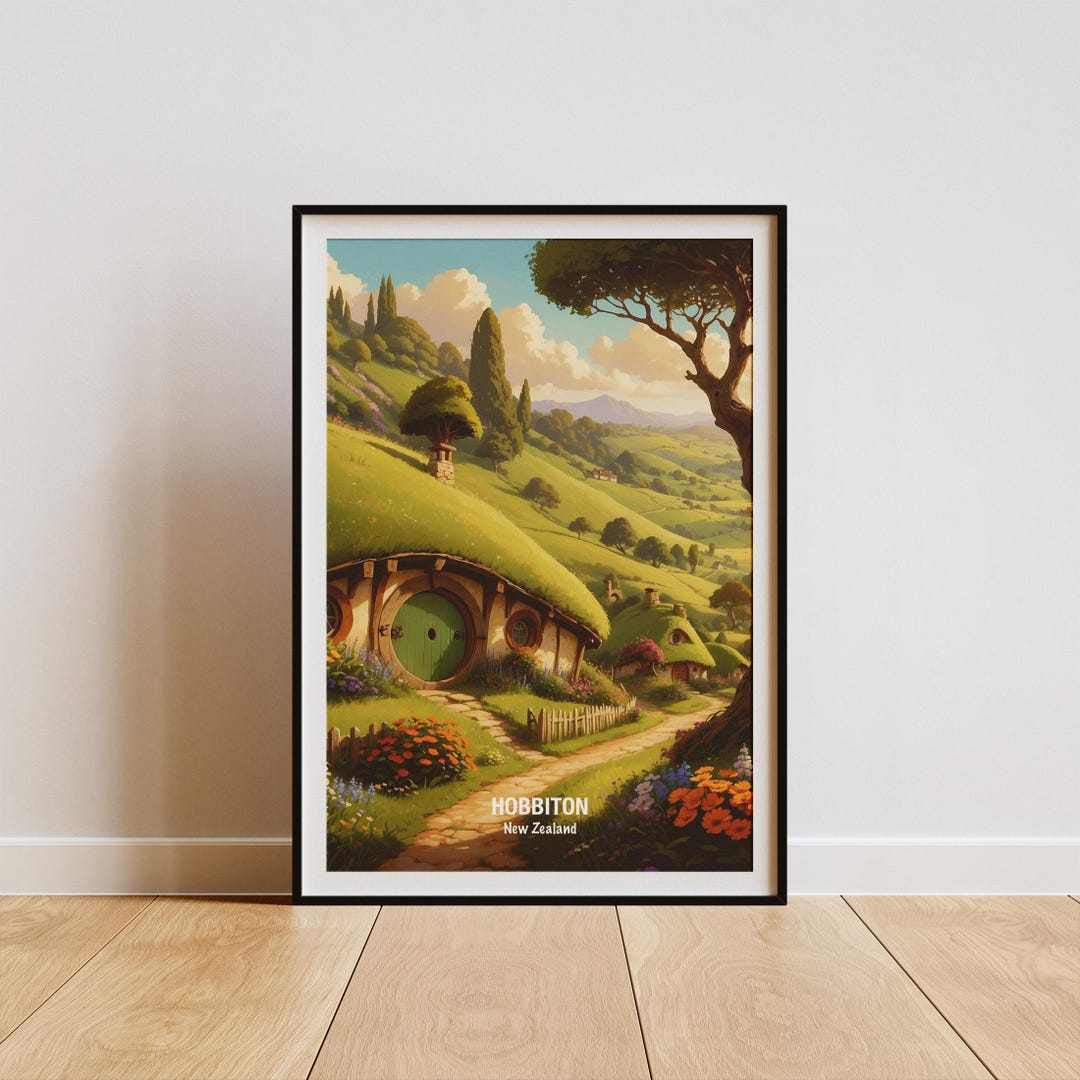 Hobbiton New Zealand Wall Art Print Hobbiton Travel Poster, Hobbiton ...