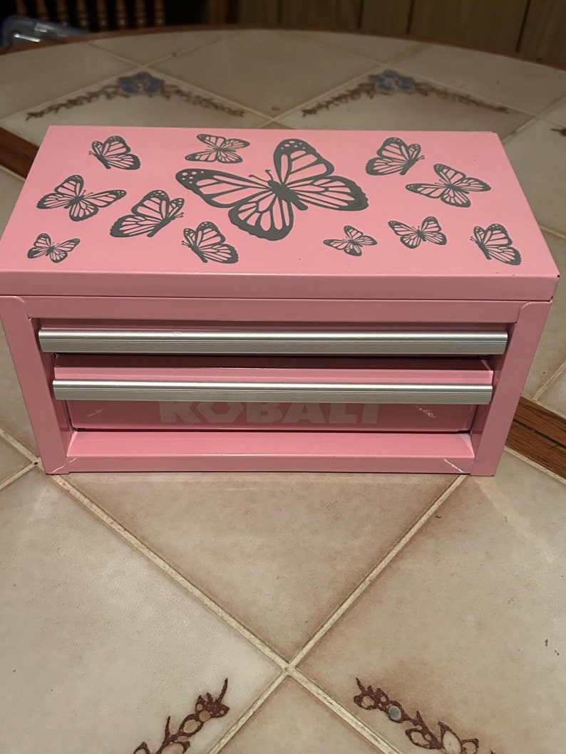 Mini Pink Toolbox Engraved With Butterflies Kobalt/anniversary/birthday ...