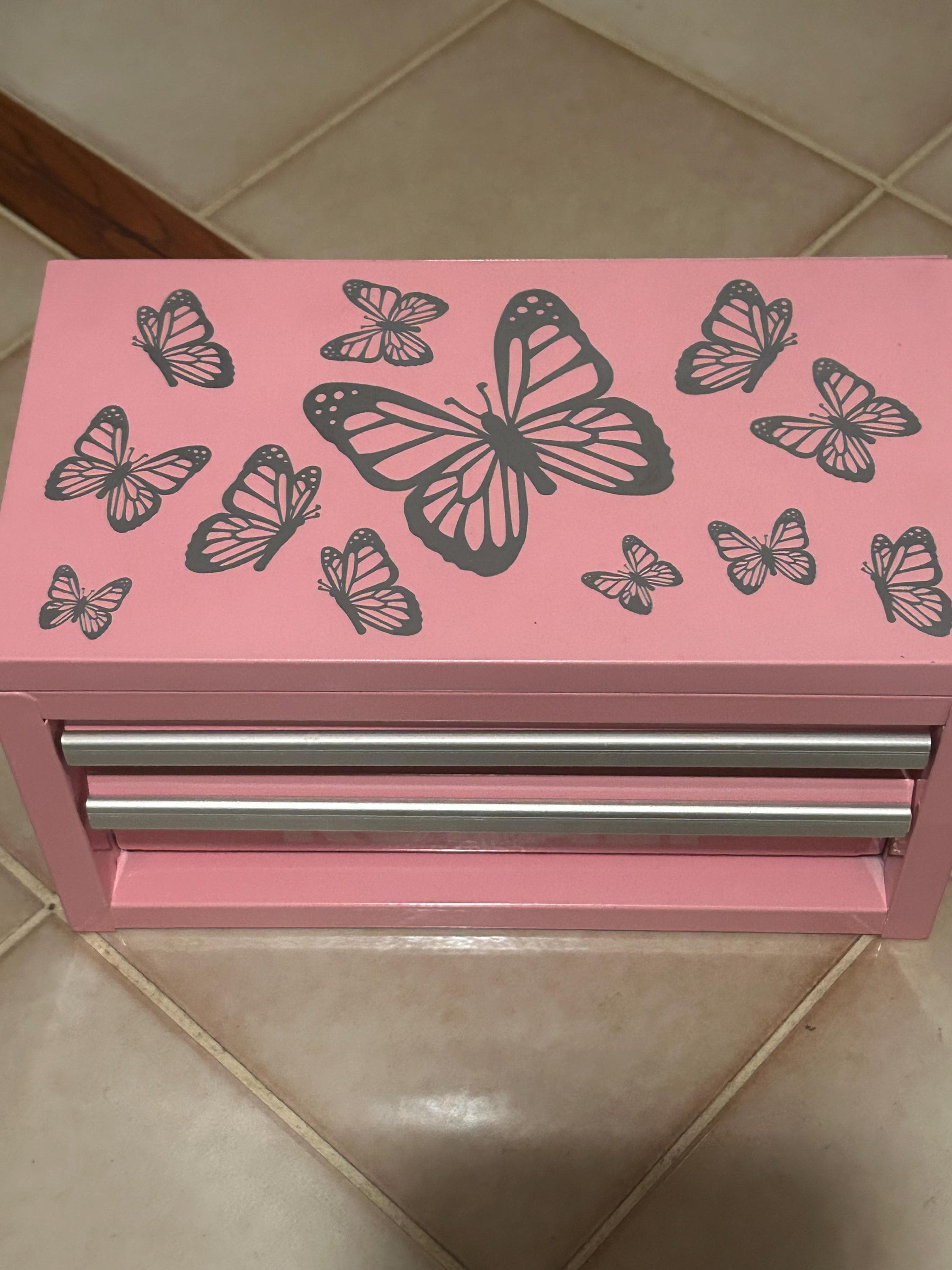 Mini Pink Toolbox Engraved With Butterflies Kobalt/anniversary/birthday ...