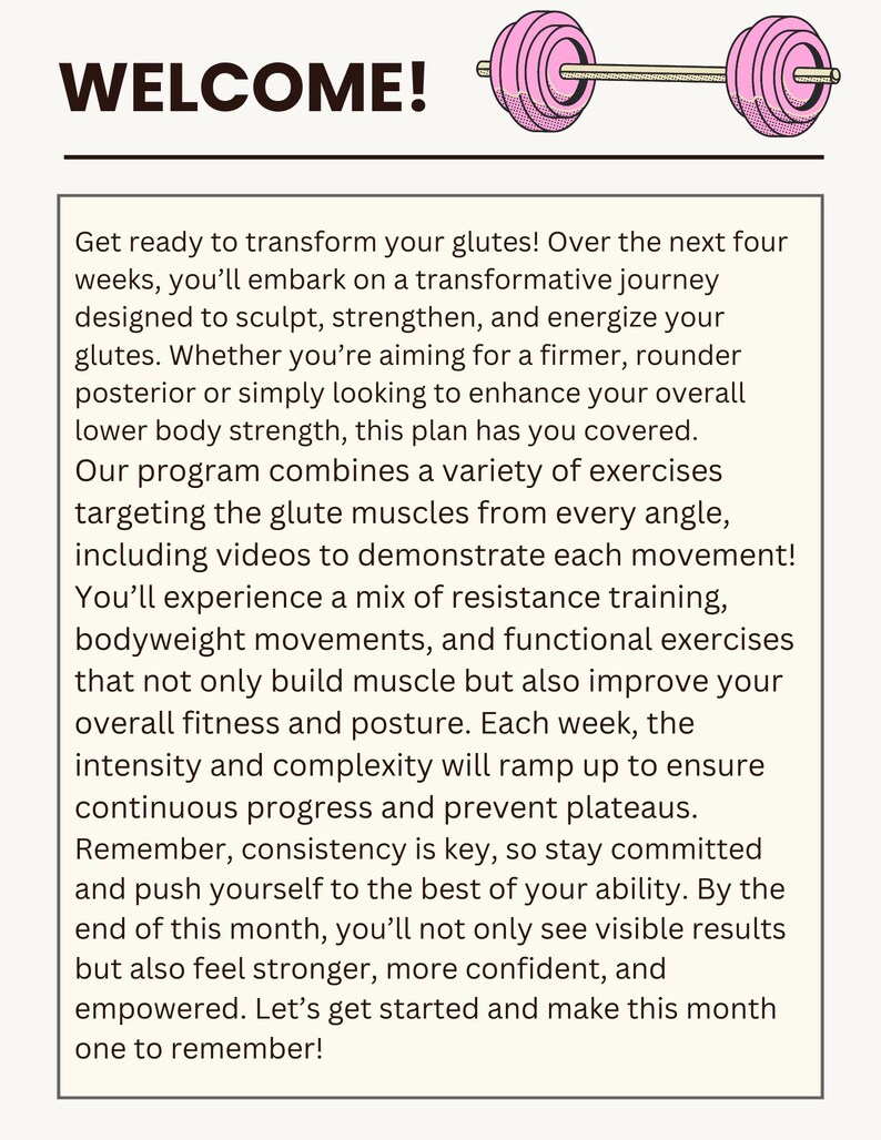 Glute-focused Fitness Plan With Video Demonstration - Etsy