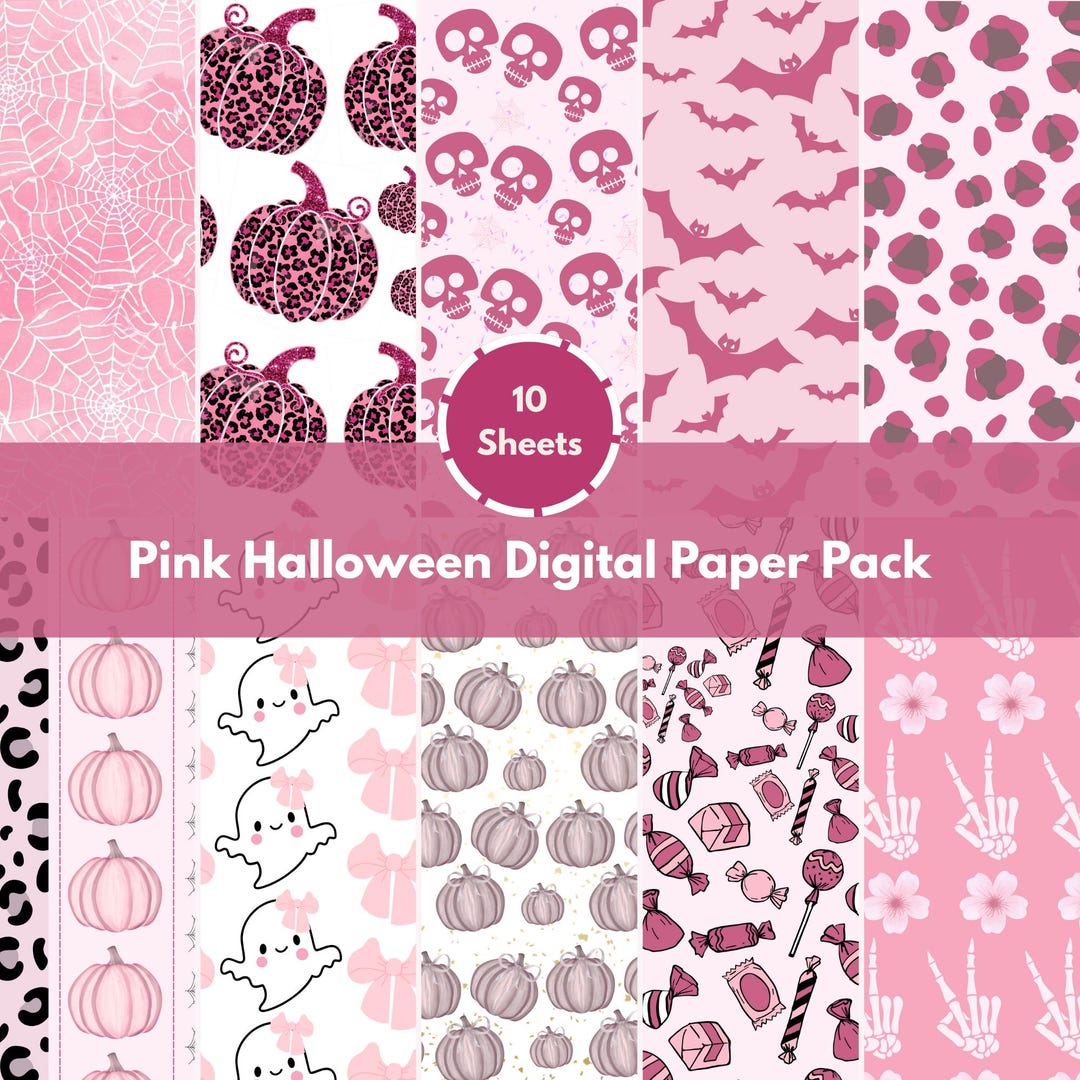 Pink Halloween Digital Paper Pack | Cute Spooky Seamless Patterns ...