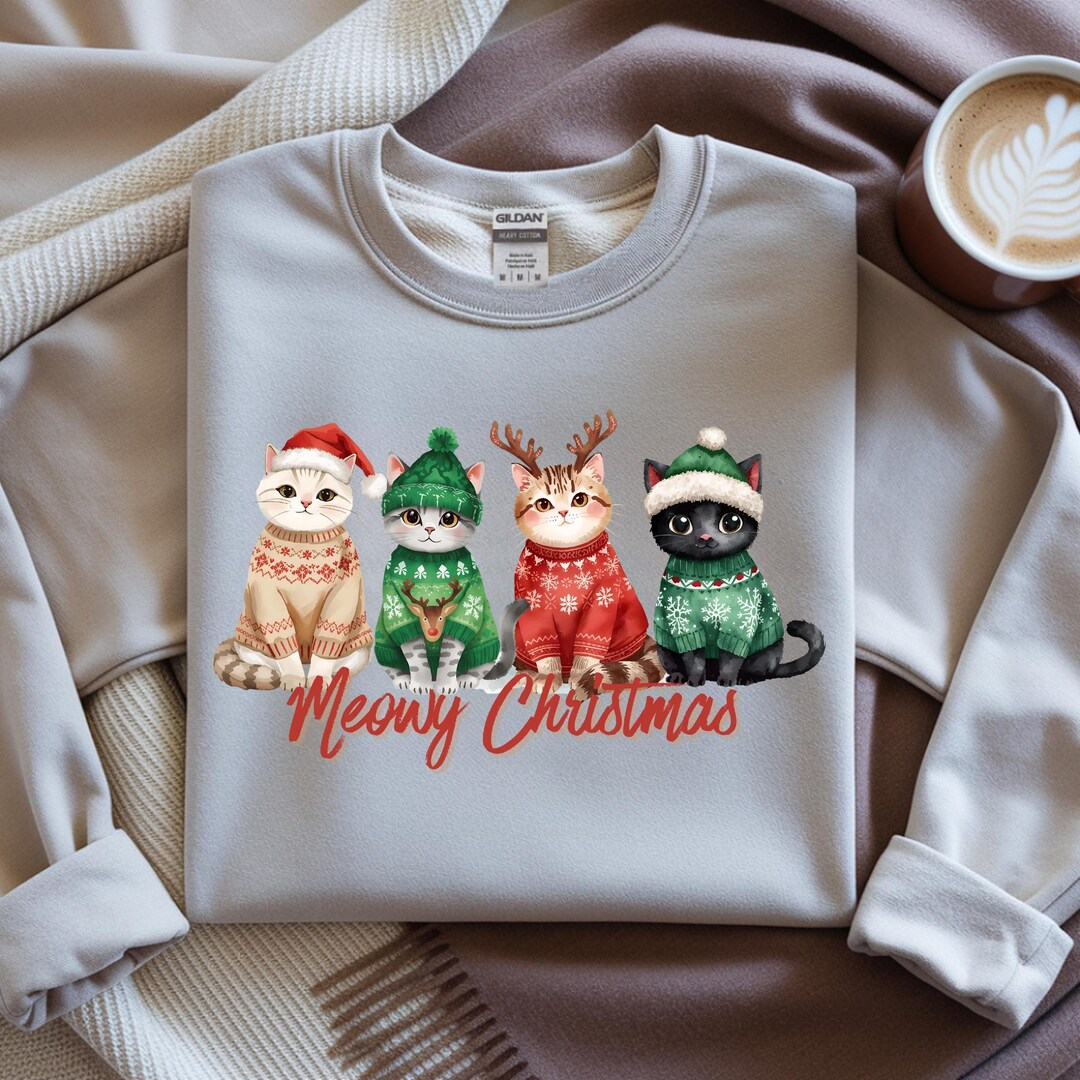 Meowy Christmas Cat PNG, Holiday Sweater Clipart (digital Download) - Etsy