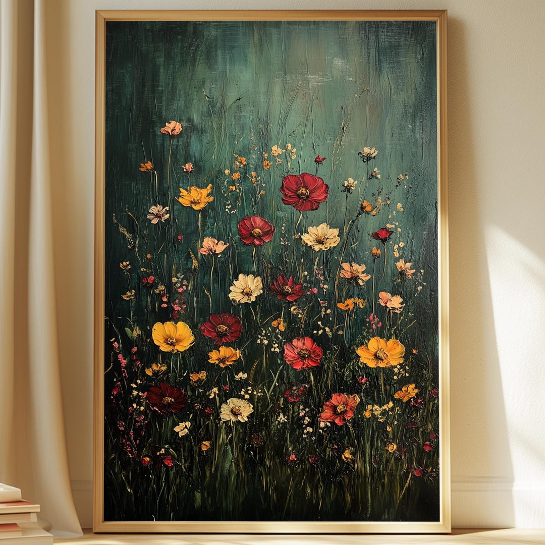 Wildflower Field PRINT | Vintage Botanical Landscape Poster Flower Wall ...