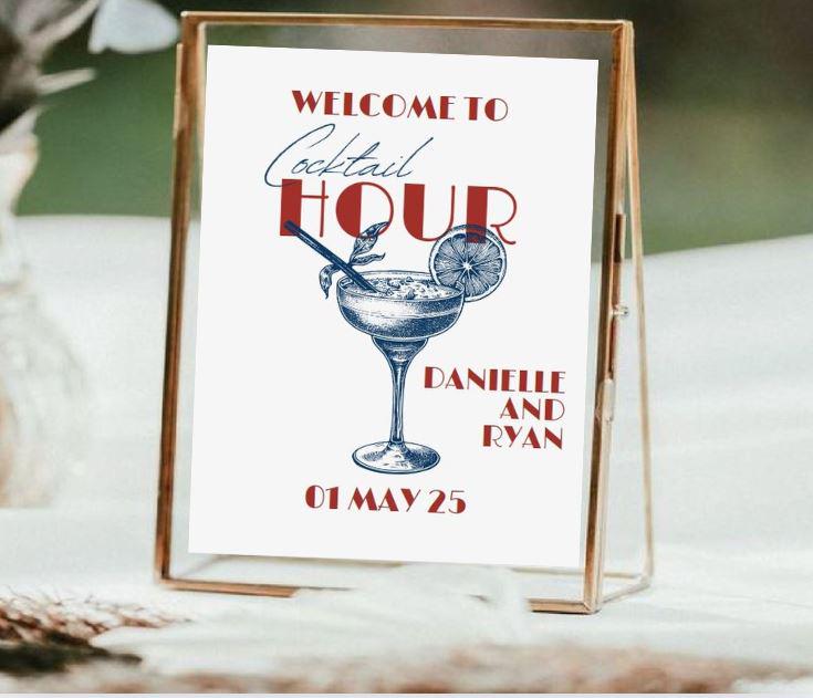 Cocktail Hour Sign Editable Cocktail Sign Template Cocktail Bar ...