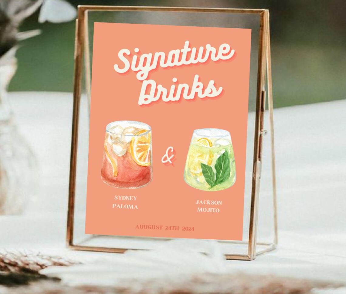 Signature Drink Sign, Printable Signature Cocktail Sign, Wedding Drink ...