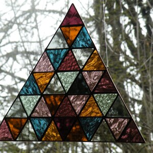 Stained Glass Window Hanging Stained Glass Panel Geometric Art Triangle ...