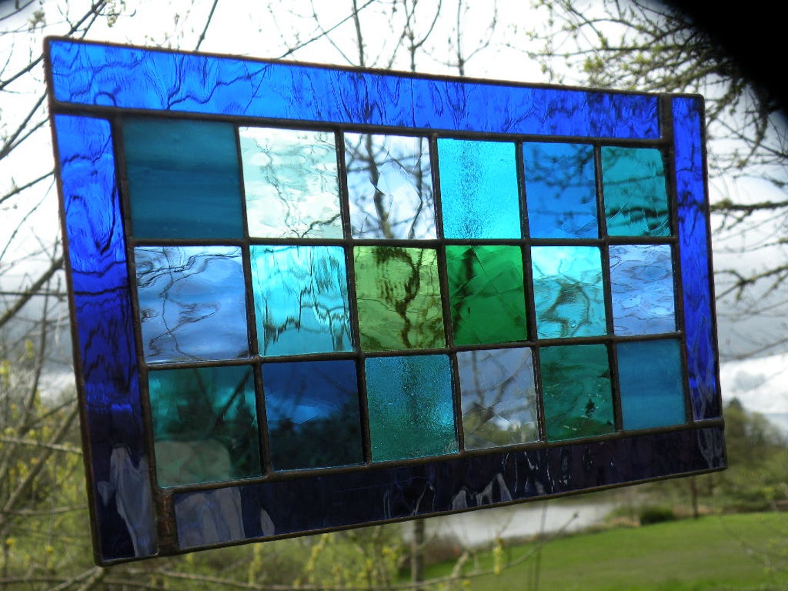 Stained Glass Window Stained Glass Panel Blue Green Teal Glass - Etsy