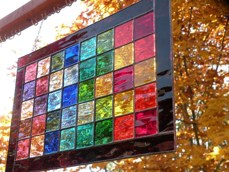Rainbow Stained glass window panel rectangular multi-colored | Etsy