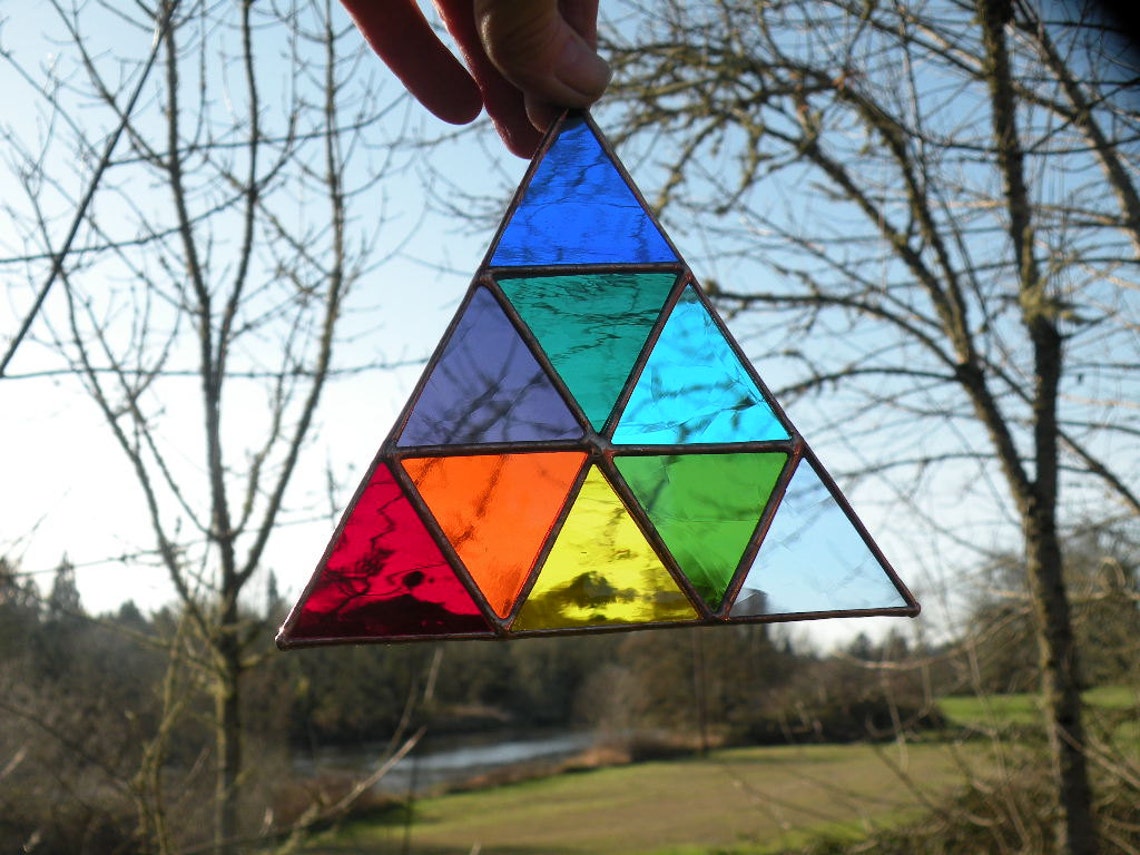 Stained Glass Rainbow Triangle of Triangles Stained Glass - Etsy