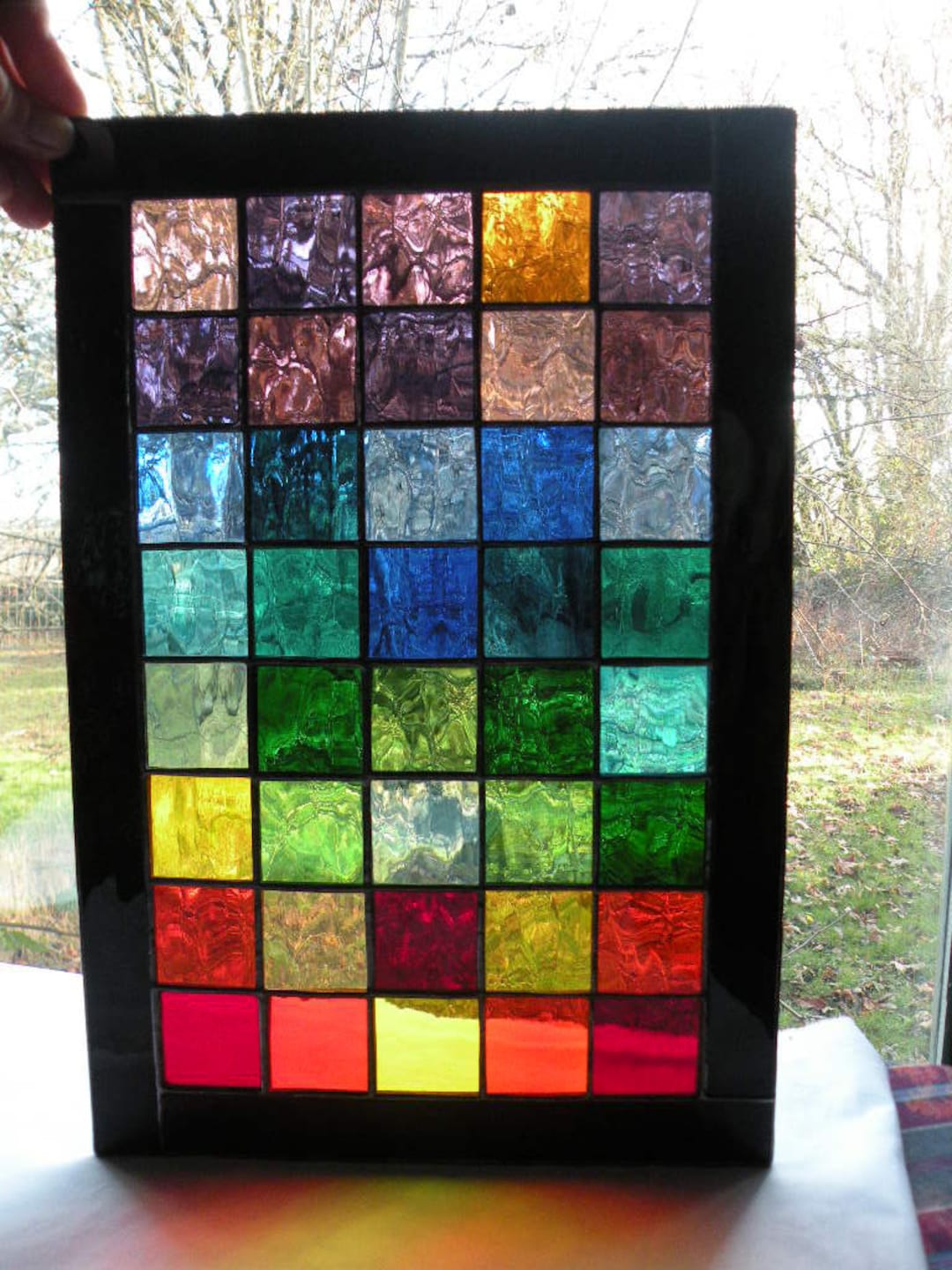 Colorful Stained Glass Panel With Rainbow of Colors Black Boarder ...