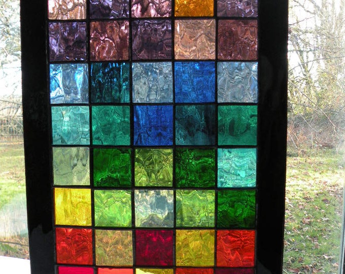 Colorful Stained Glass Panel With Rainbow of Colors Black Boarder ...