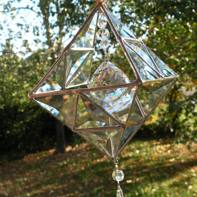 Clear geometric beveled glass sun catcher stained glass | Etsy