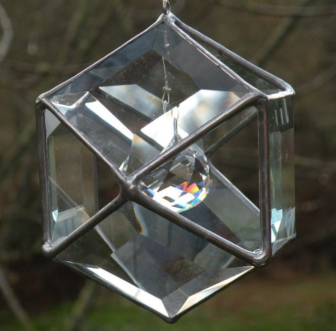 Clear Beveled Stained Glass Geometric Sun Catcher With Crystal - Etsy