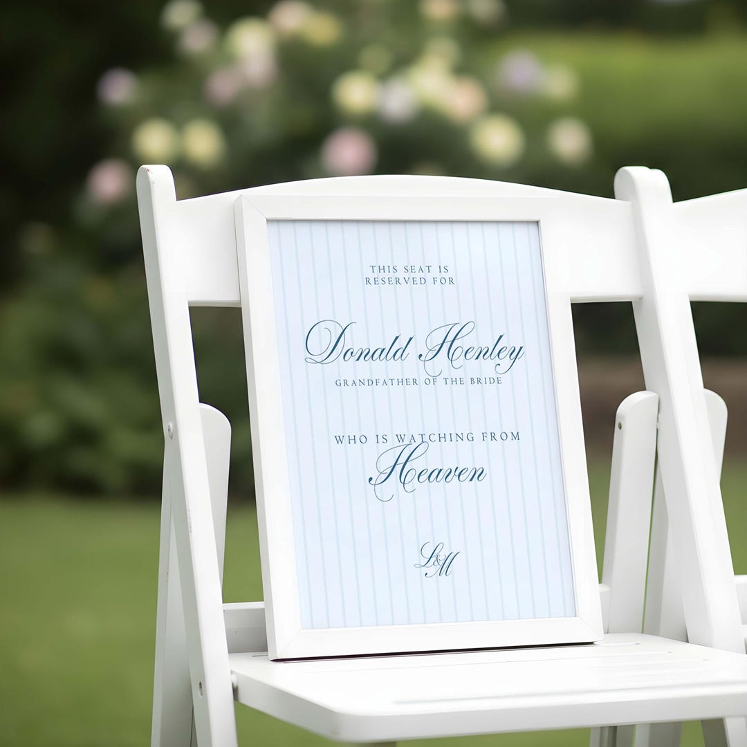 Classic Blue Wedding Reserved Seat Sign, Country Club Estate (editable ...