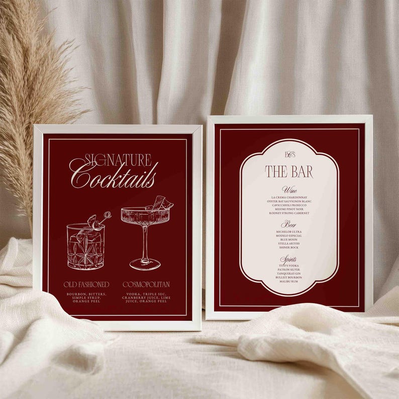Signature Drink Bar Menu Sign, Cocktail Menu Wedding Sign, Bar Menu ...