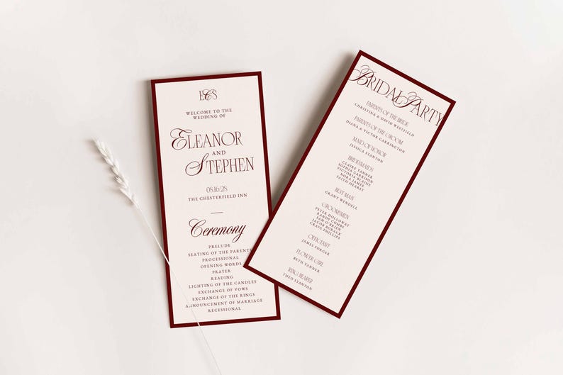 Burgundy Wedding Program Template, Elegant Script (digital Download ...