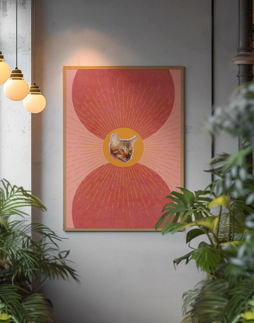 Surreal Cat Art Print - Abstract Collage With Vibrant Sunburst Design ...