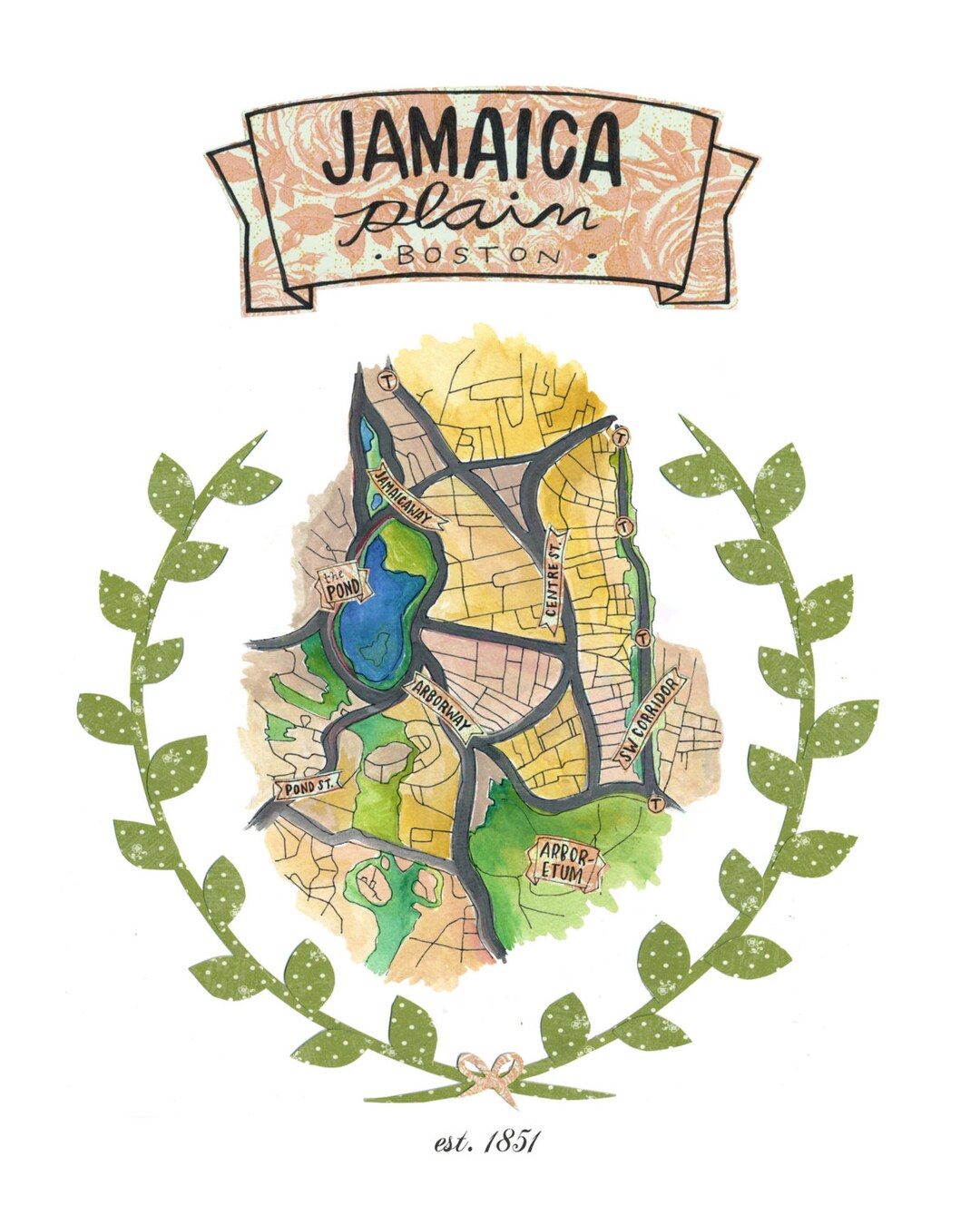 Jamaica Plain Boston Neighborhood Map Print - Etsy