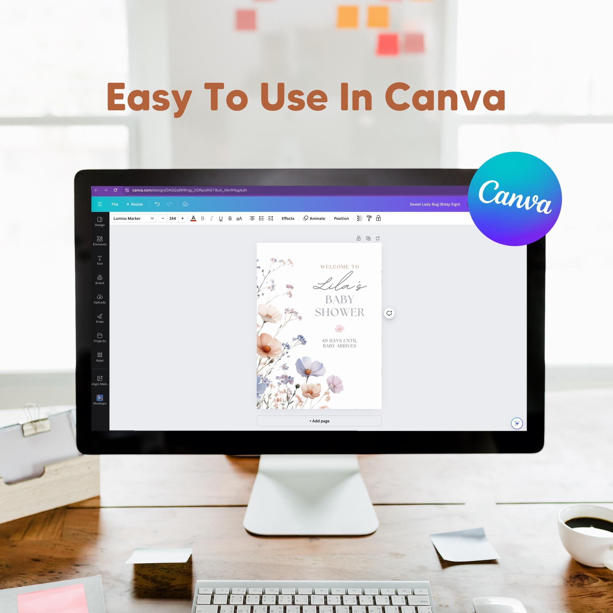 Editable Baby Shower Welcome Sign, Baby in Bloom Theme, Instant Download Canva Template ...