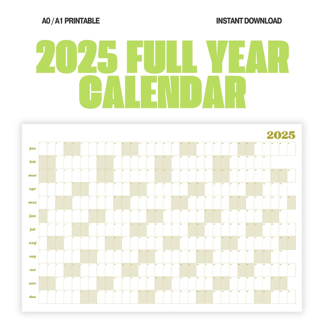 2025 Yearly Calendar Printable, Large Landscape Planner, A1/A0 Wall ...
