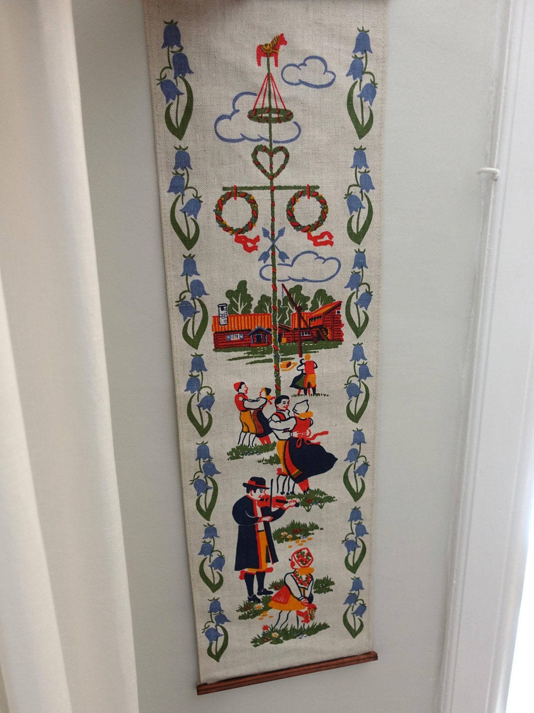 Vintage Swedish Midsummer Wall Hanging, Handprint Folk Art Textile ...