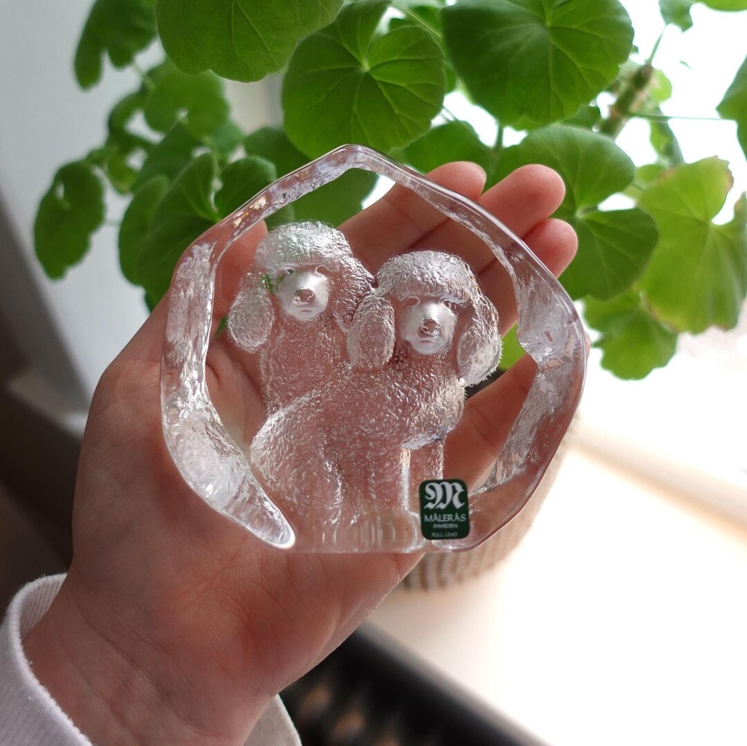 Vintage Crystal Poodle Glass Figurine, Målerås Scandinavian Poodle ...