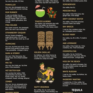 Classic Cocktail Menu With Recipes Included. 45 Drink Recipes on Double Sided Menu, Front and ...