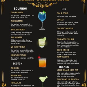 Classic Cocktail Menu With Recipes Included. 45 Drink Recipes on Double ...
