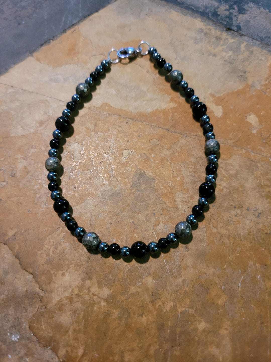 Obsidian, Hematite, and Pyrite Gemstone Anklet 9.5" Custom Made - Etsy